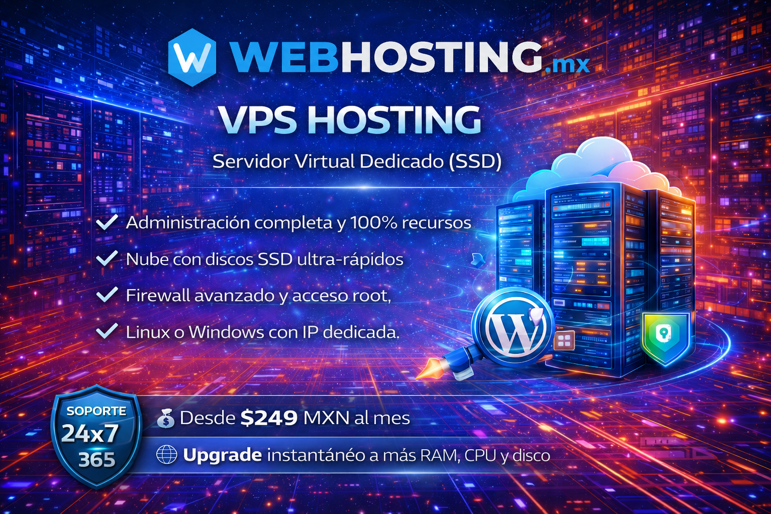 VPS Hosting en México desde $525 MXN - Alta Disponibilidad